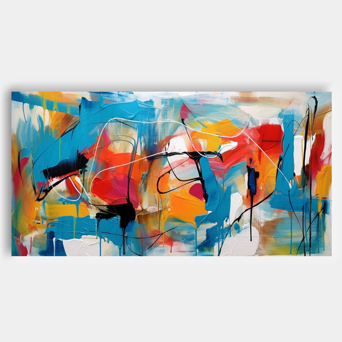 Expressionist Panoramic Painting Vibrant Blue And Orange Modern Wall ...