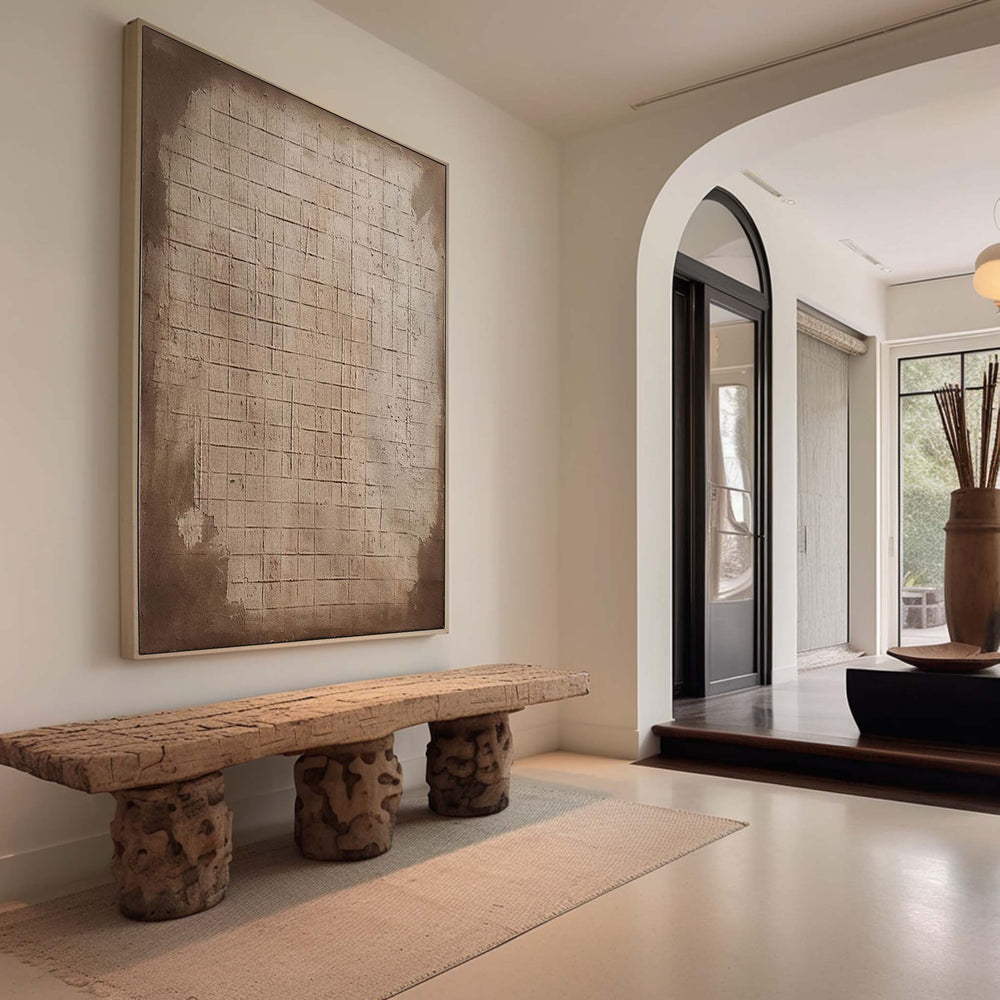 Neutral Toned Textured Grid Pattern Oil Painting Minimalist Wall Art ...