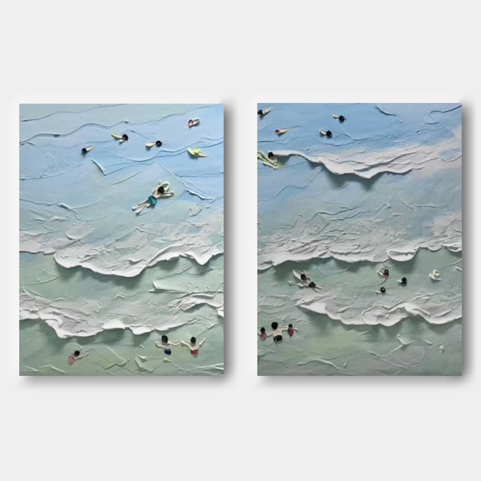 Coastal Impasto Diptych Painting Beach Scene 2-Piece Set Wall Art ...