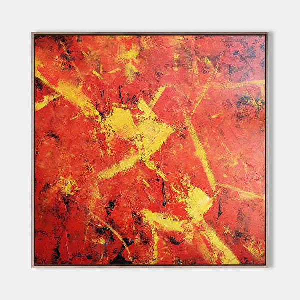 Vibrant Expressionist Fiery Red Yellow Textured Oil Painting Wall Decor ...
