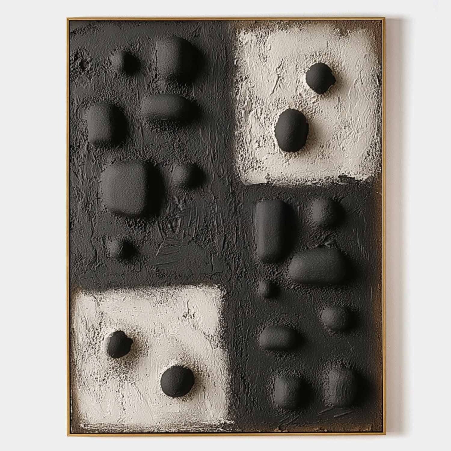 Wall Art Contrast Block Bas-Relief Abstract Painting Geometric Canvas ...