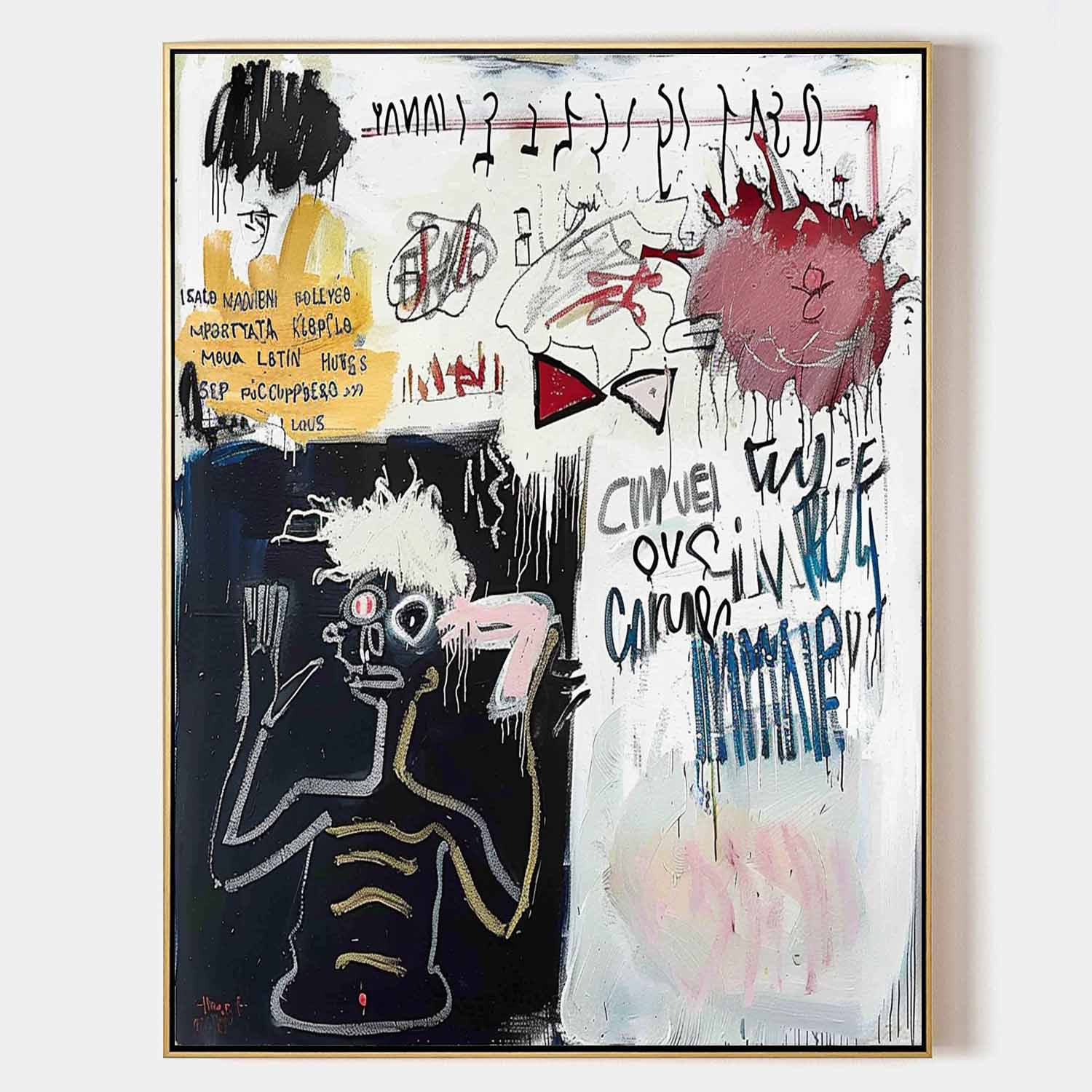Expressive Neo-Expressionist Oil Painting Bold Text Edgy Wall Decor ...
