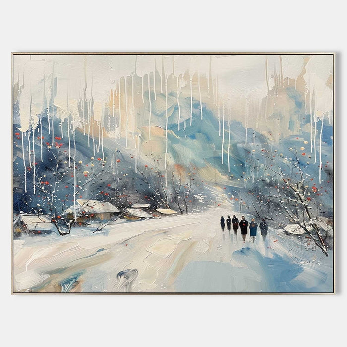 Wall Art Horizontal Winter Village Walk Neutral Tone Canvas Texture ...