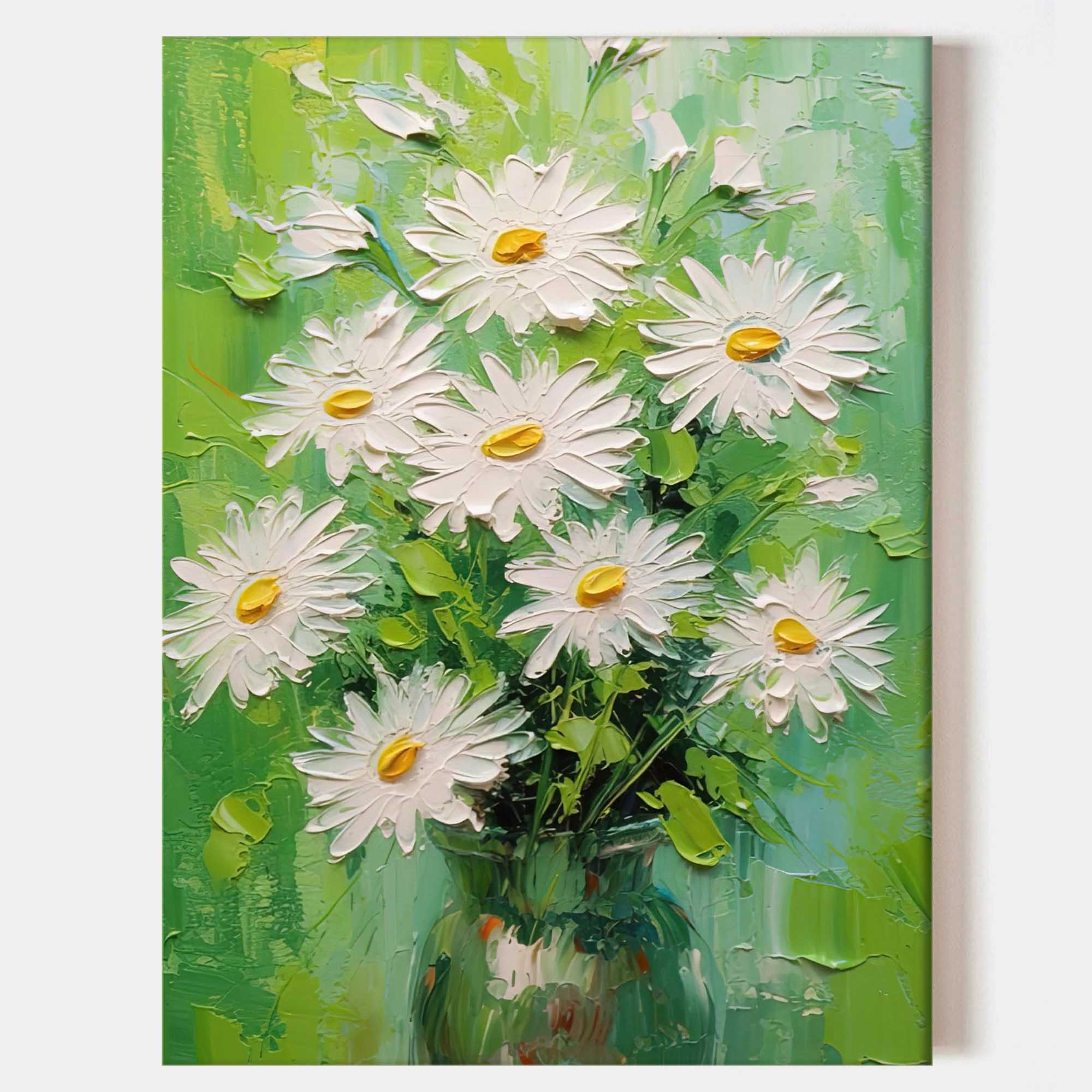 Textured Daisy Floral Oil Painting Impressionist White Flower Wall Art ...