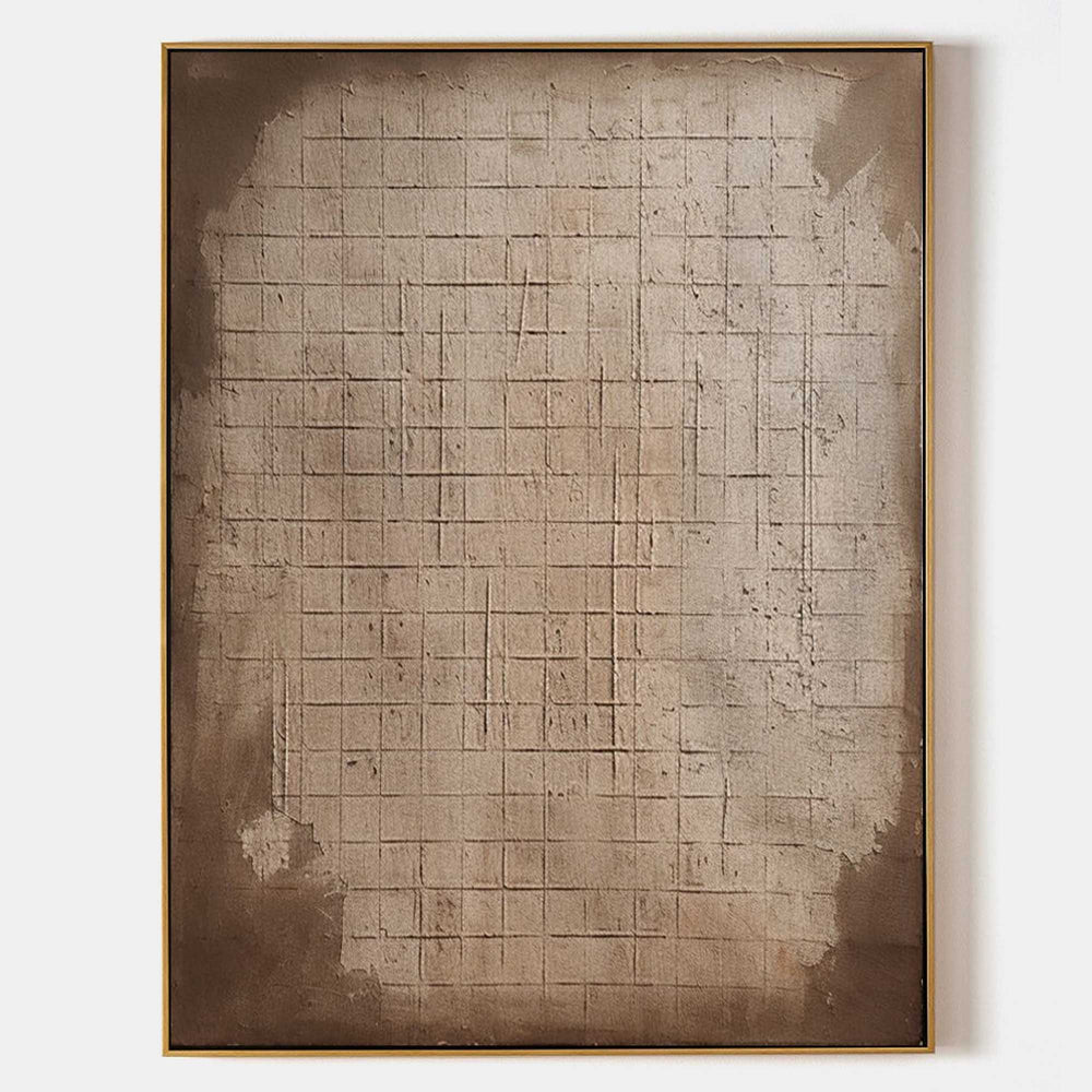 Neutral Toned Textured Grid Pattern Oil Painting Minimalist Wall Art ...