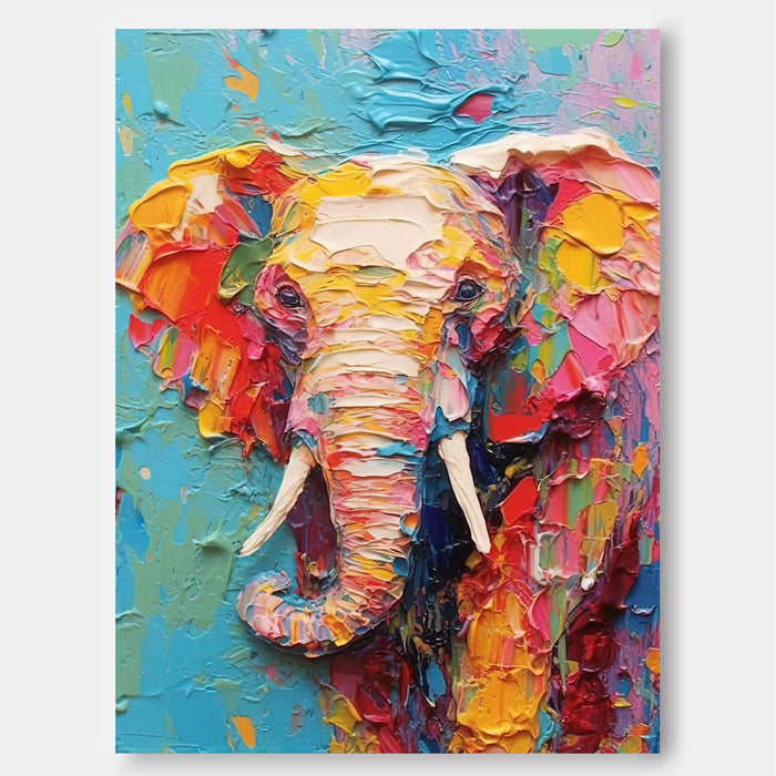 Textured Palette Knife Elephant Painting Vibrant Colorful Modern Wall ...