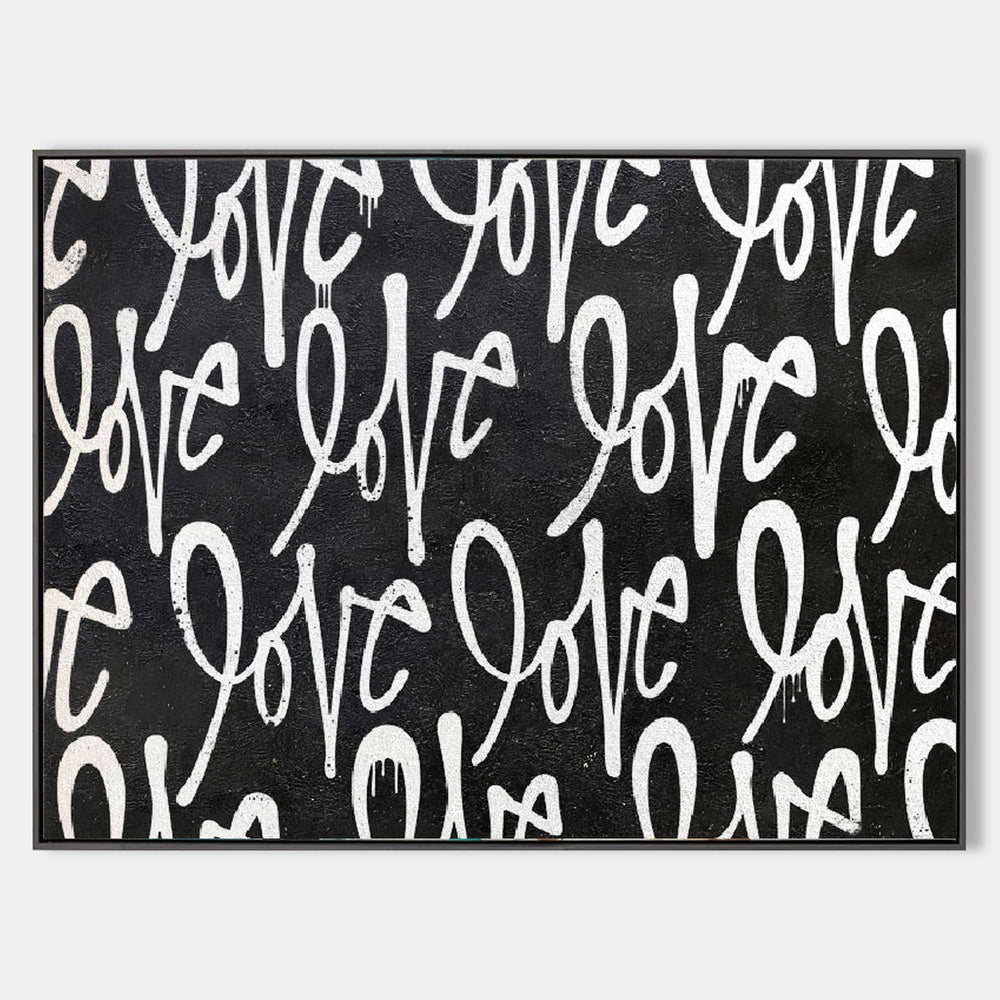 Black White Love Text Graffiti Oil Painting Modern Wall Art Home Decor ...