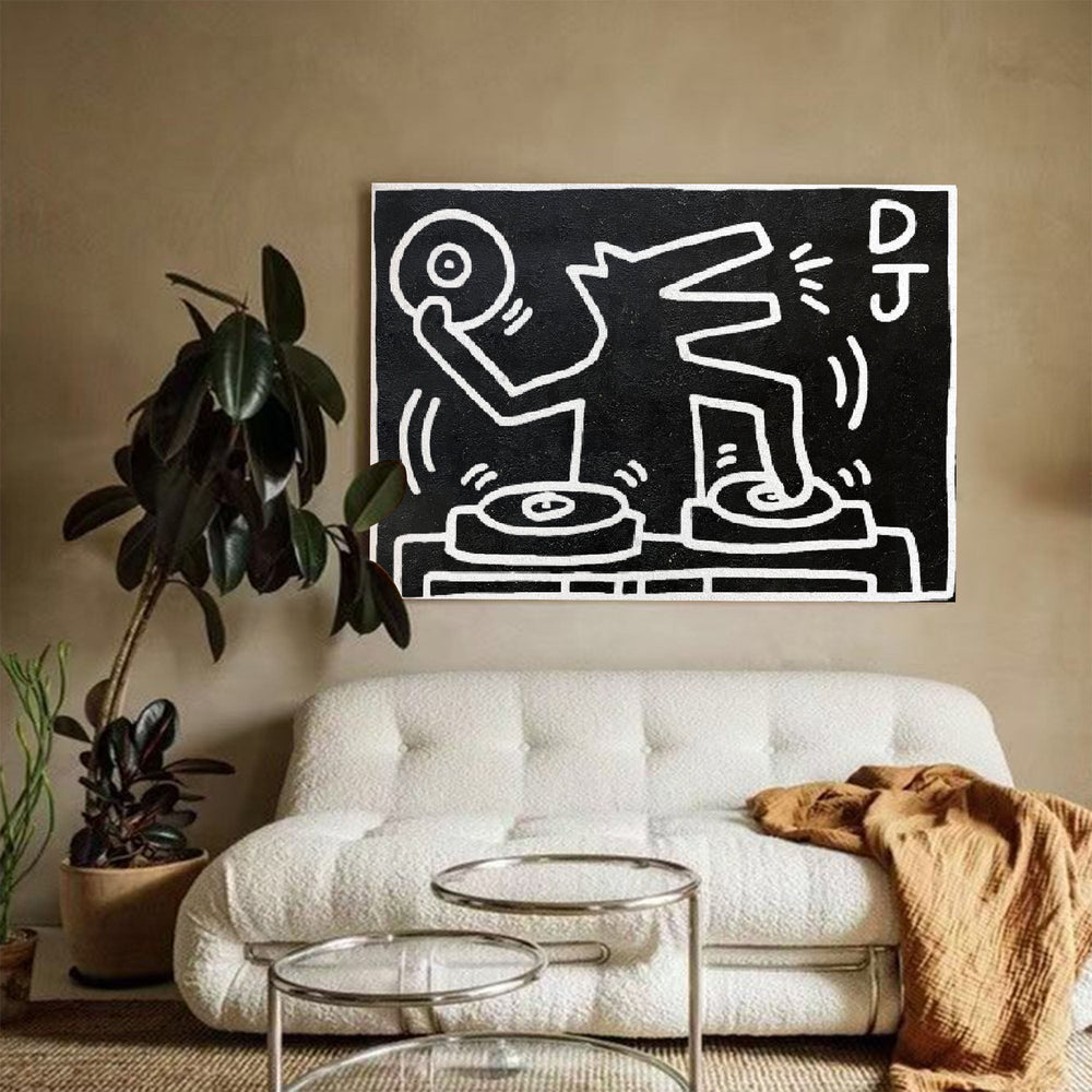 Pop Art DJ Figure Line Art Painting Modern Music Wall Decor ...
