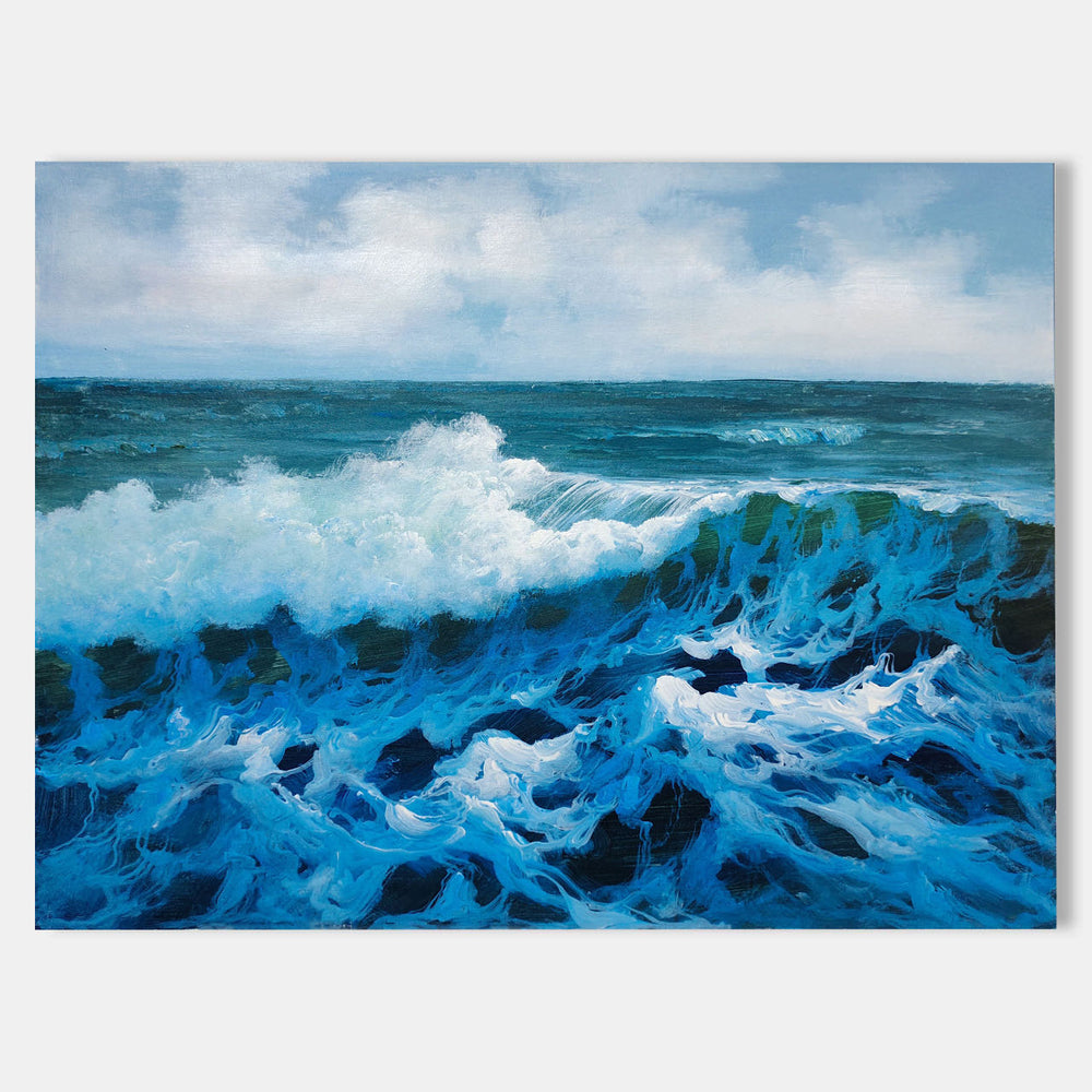 Deep Blue Wave Texture Wall Art Coastal Decor For Living Room Leisure ...