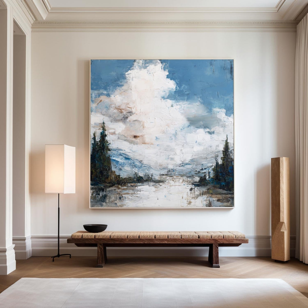 Textured Lake Landscape Oil Painting Dramatic Cloudscape Wall Art ...