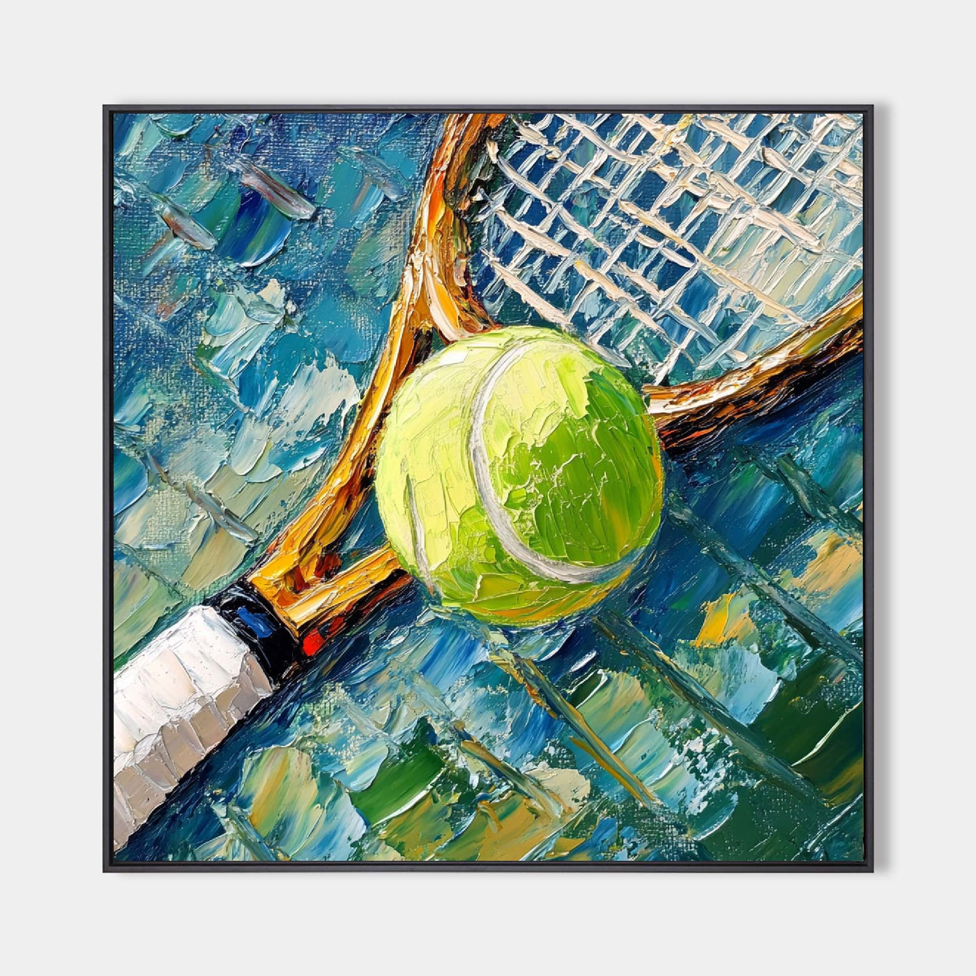 Vibrant Impasto Tennis Ball and Racket Sports Art Oil Painting Wall ...
