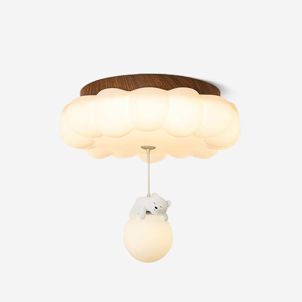 Flush Ceiling Light Cloud Shape Wood & Glass Cute Style | Neutralighting