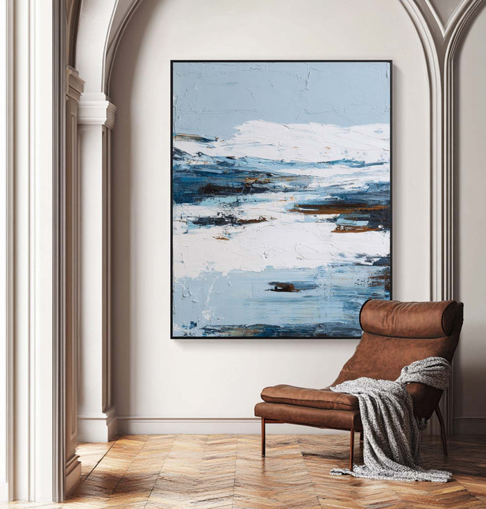 Textured Winter Seascape Oil Painting Impasto Blue White Modern Wall ...