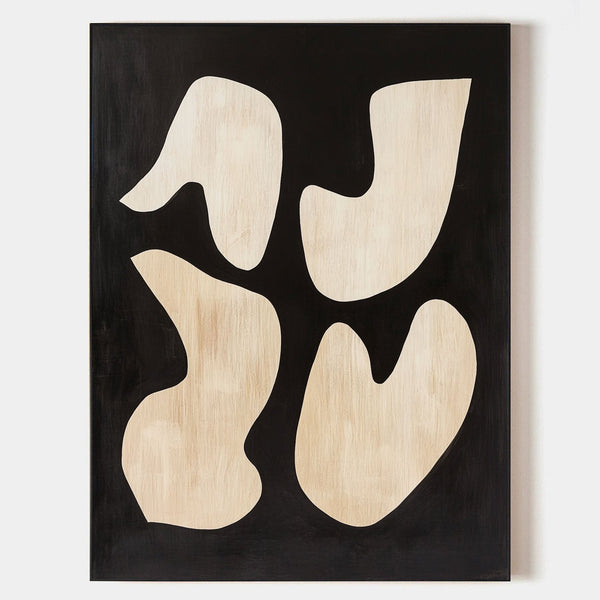 Minimalist Organic Shape Black and Warm Beige Abstract Oil Painting ...