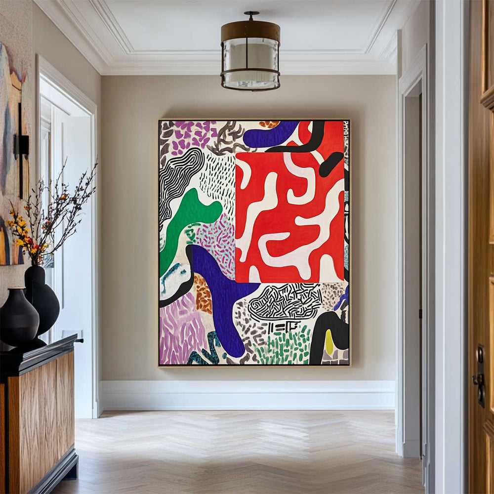 Playful Neo-Expressionist Mixed Pattern Abstract Oil Painting Wall ...