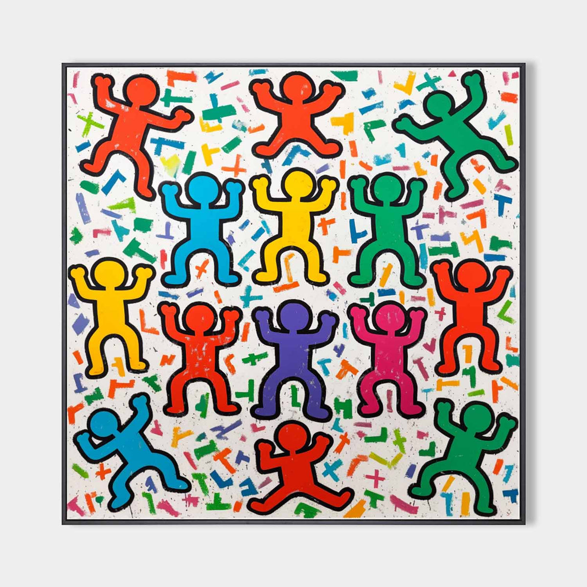 Keith Haring-Inspired Pop Art Dancing Figures Colorful Celebration Oil ...