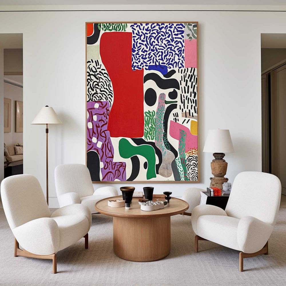 Bold Matisse-Inspired Cut-Out Mixed Pattern Abstract Oil Painting Wall ...