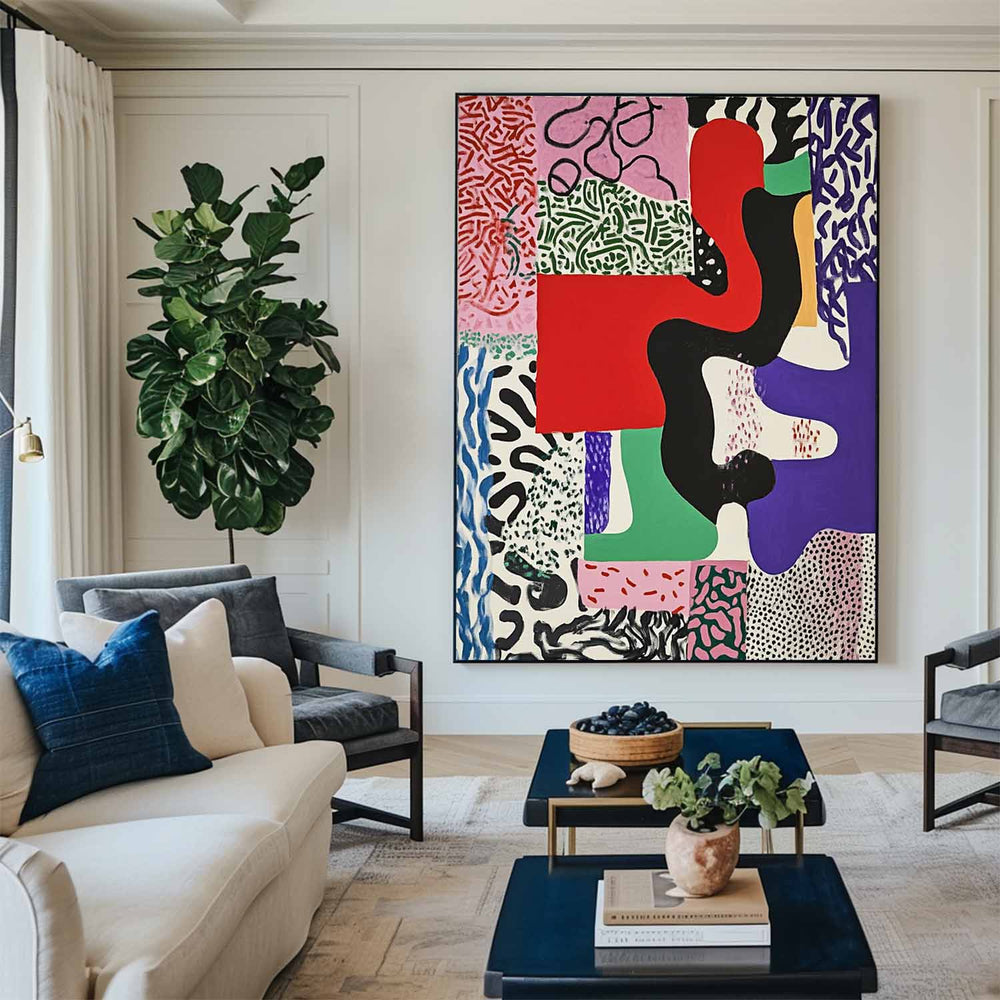 Vibrant Matisse-Inspired Cut-Out Mixed Pattern Oil Painting Wall Decor ...