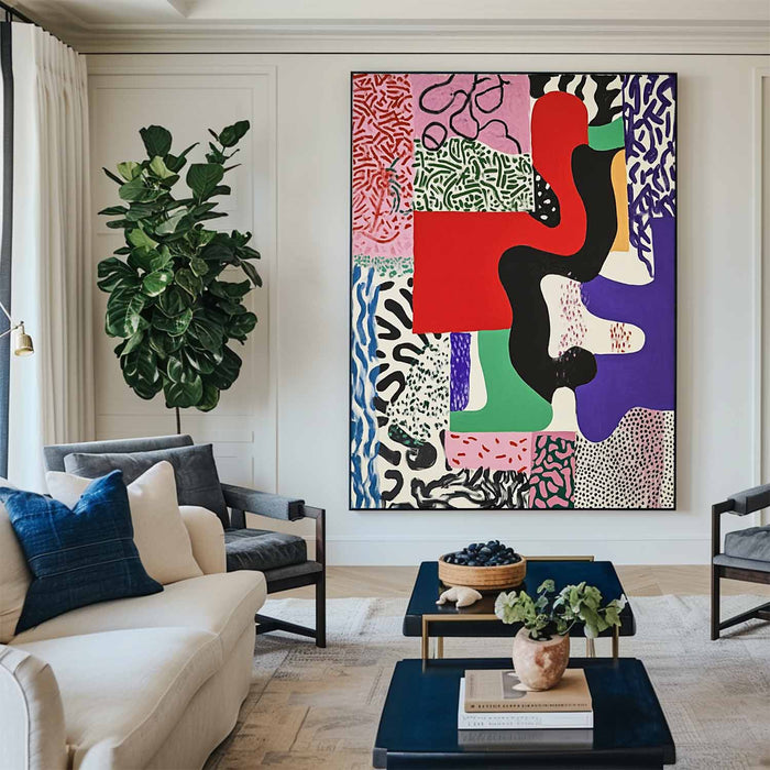 Vibrant Matisse-Inspired Cut-Out Mixed Pattern Oil Painting Wall Decor ...