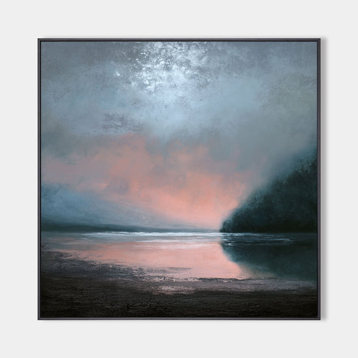 Serene Lake Sunset Oil Painting Moody Coastal Landscape Wall Art ...