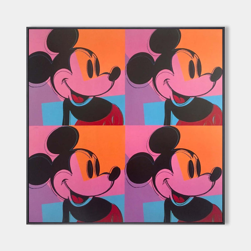Pop Art Mickey Mouse Warhol-Inspired Four-Panel Pink Orange Oil ...