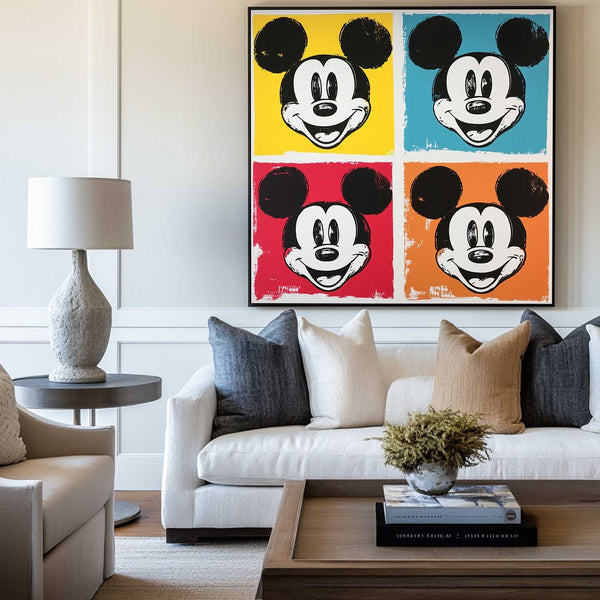 Pop Art Mickey Mouse Warhol-Inspired Four-Panel Colorful Oil Painting ...