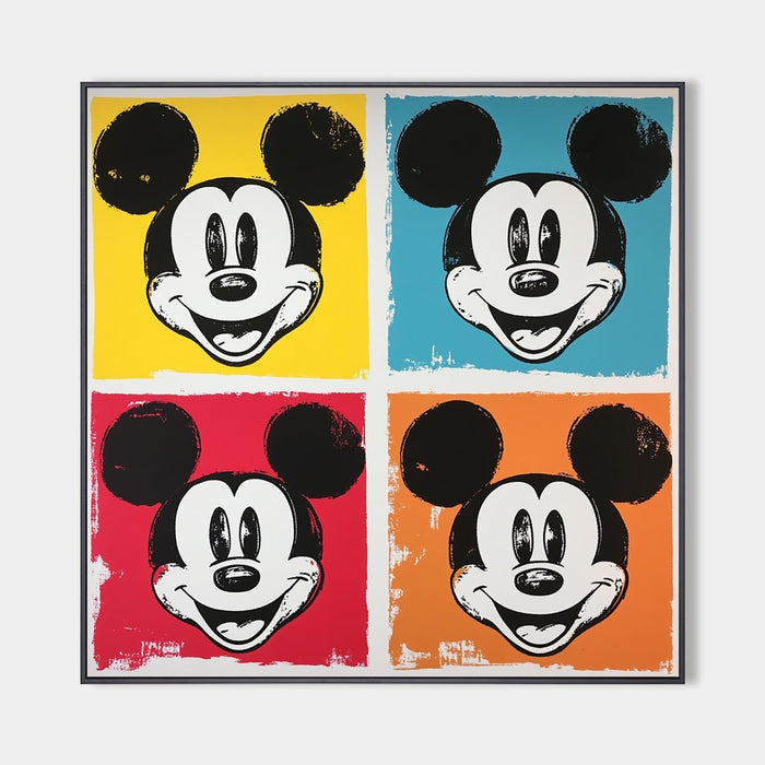 Pop Art Mickey Mouse Warhol-Inspired Four-Panel Colorful Oil Painting ...