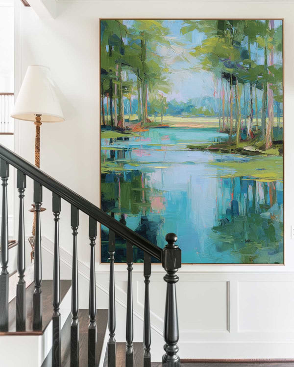 Impressionist Lakeside Forest Painting Vibrant Landscape Modern Wall ...