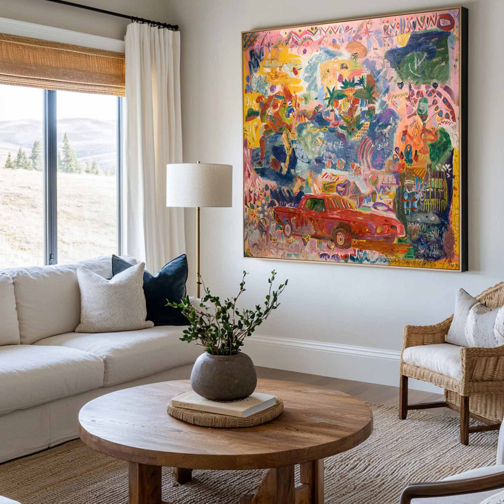 Vibrant Abstract Expressionist Painting Red Car Pop Art Modern Wall Art ...