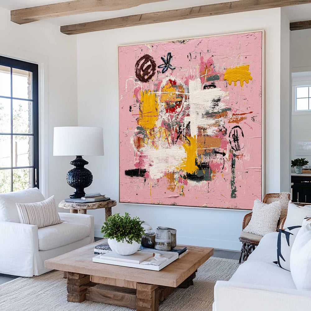 Textured Pink Abstract Expressionist Painting Bold Graffiti Style Wall ...