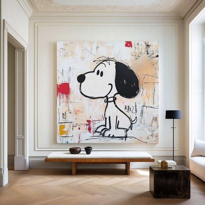 Abstract Expressionist Snoopy Painting With Textured Neutral Background ...