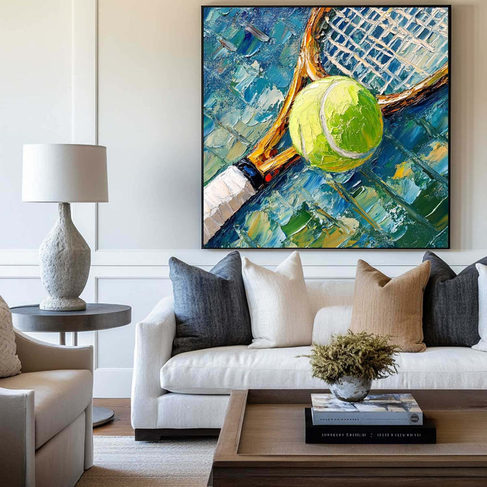 Vibrant Impasto Tennis Ball and Racket Sports Art Oil Painting Wall ...
