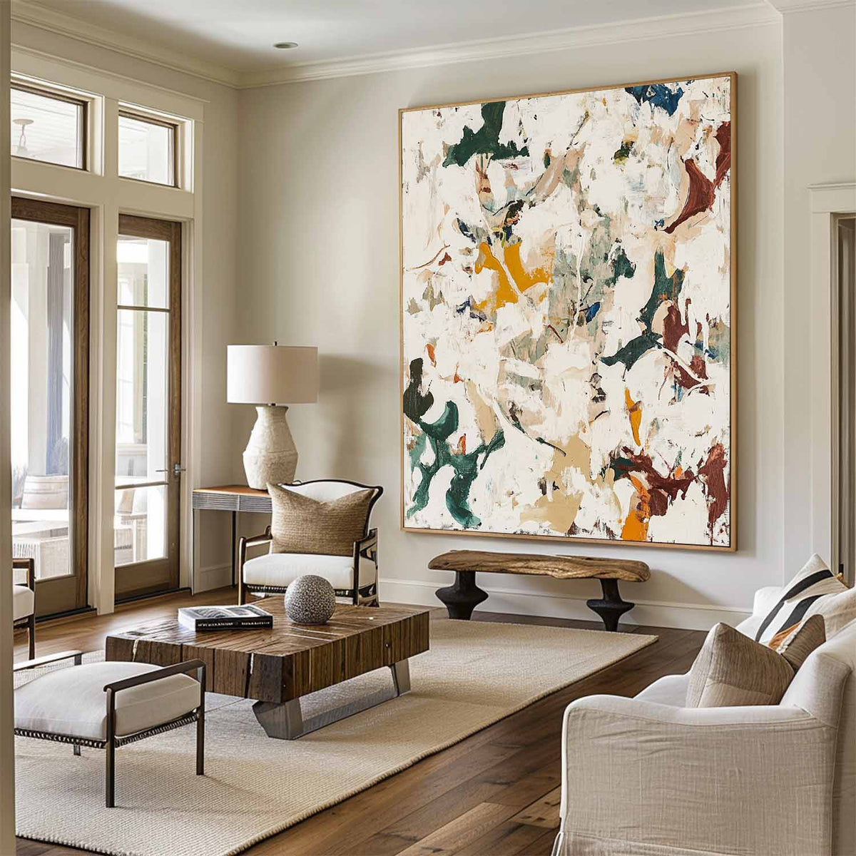 Neutral Abstract Oil Painting Textured Organic Shape Wall Art ...