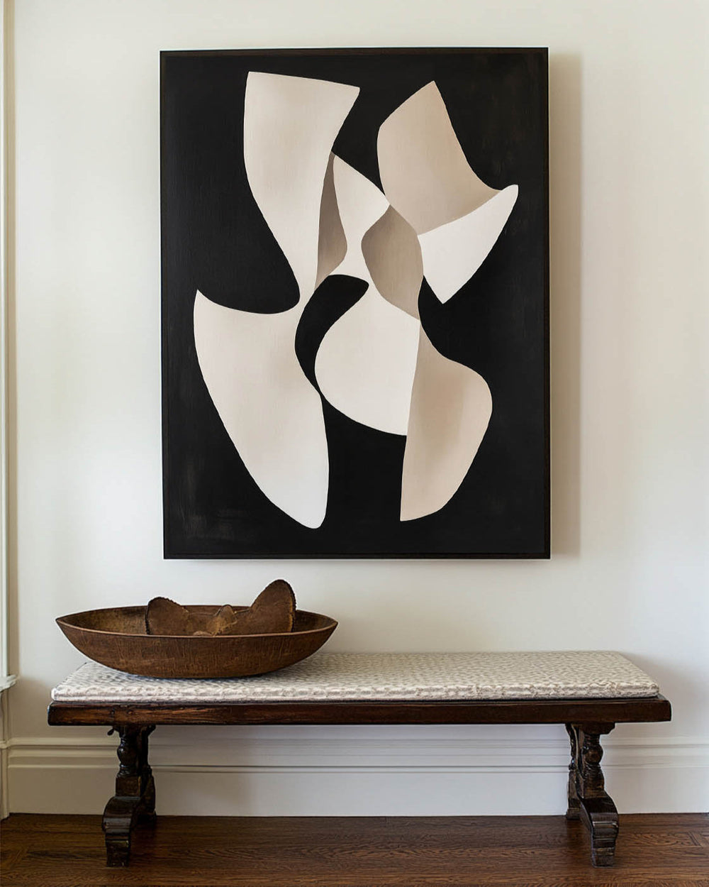 Minimalist Organic Abstract Black and Neutral Beige Oil Painting Wall ...