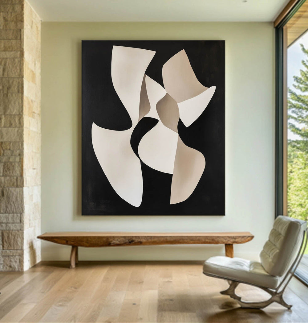 Minimalist Organic Abstract Black and Neutral Beige Oil Painting Wall ...