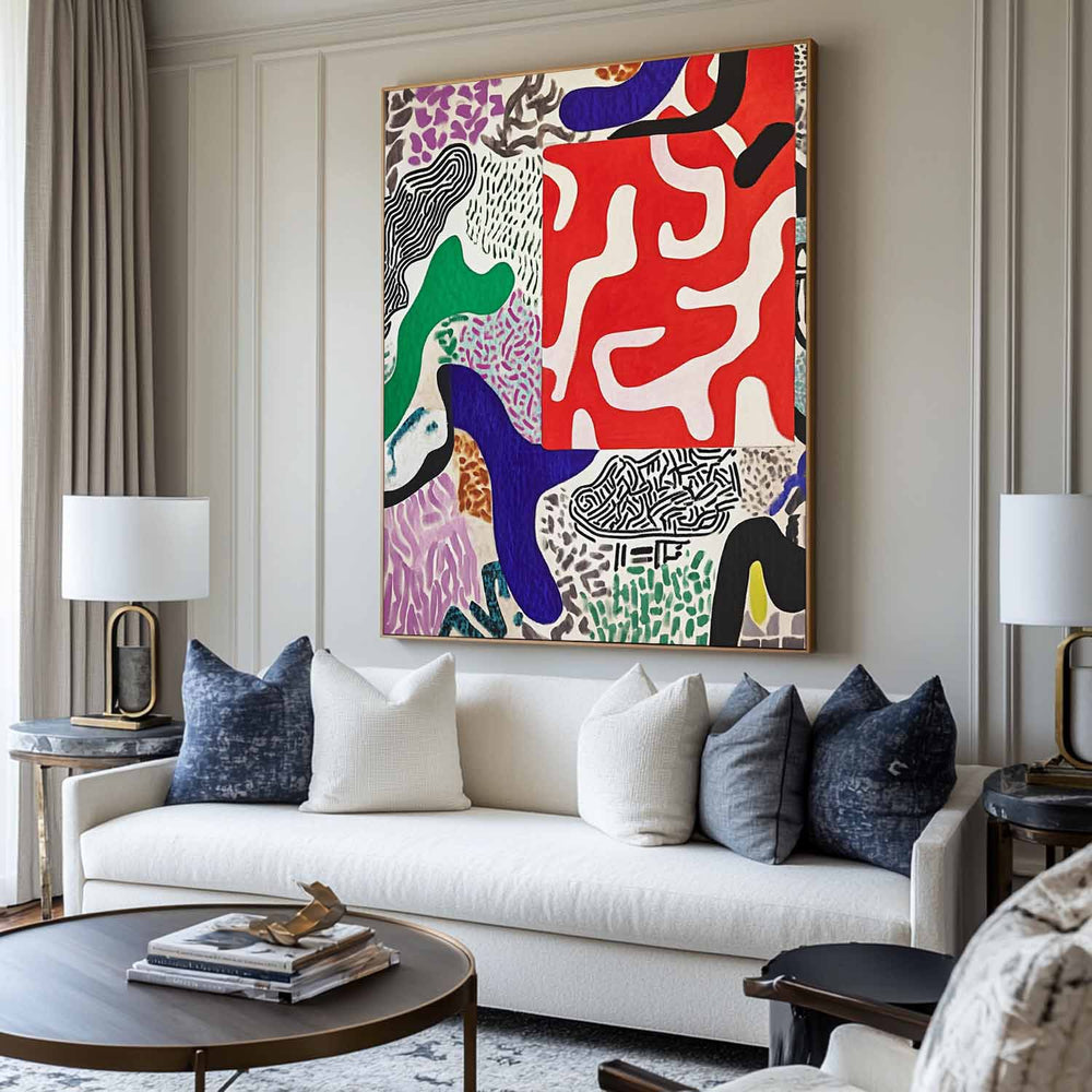 Playful Neo-Expressionist Mixed Pattern Abstract Oil Painting Wall ...