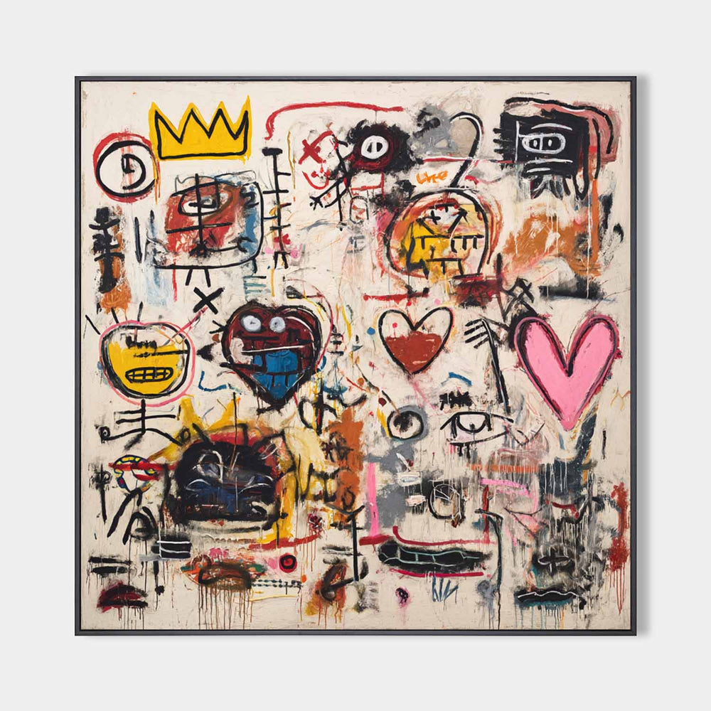 Neo-Expressionist Graffiti Art with Hearts & Crown Modern Wall Art ...
