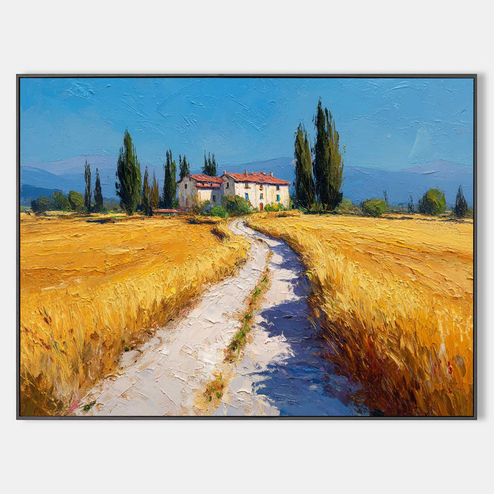 Tuscan Countryside Oil Painting Golden Wheat Fields Italian Villa Wall ...
