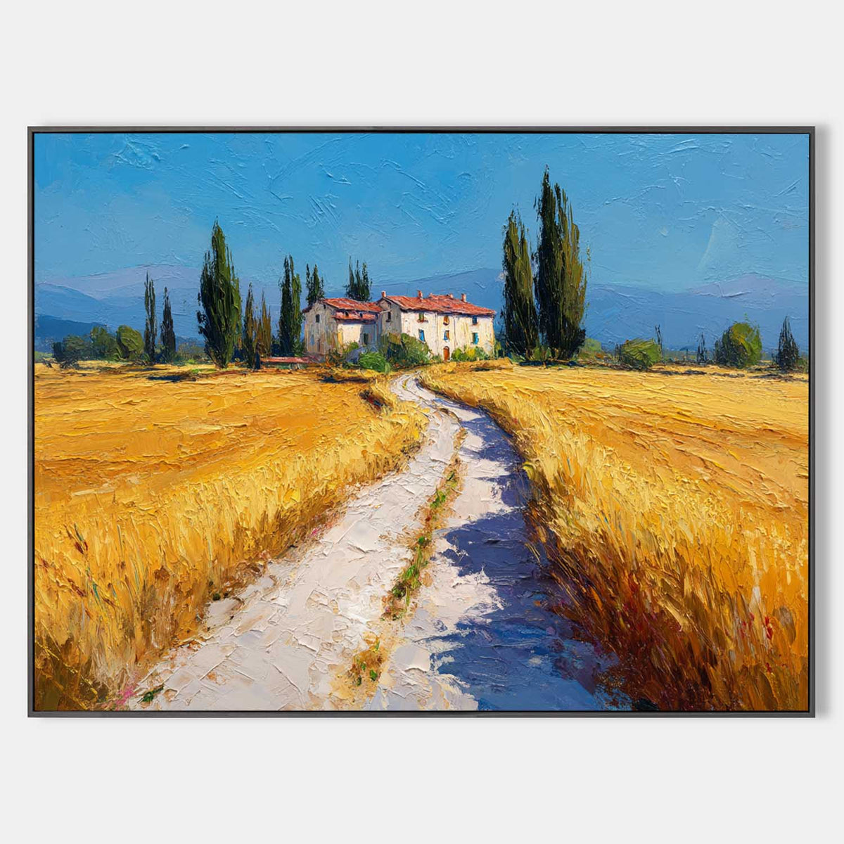 Tuscan Countryside Oil Painting Golden Wheat Fields Italian Villa Wall ...