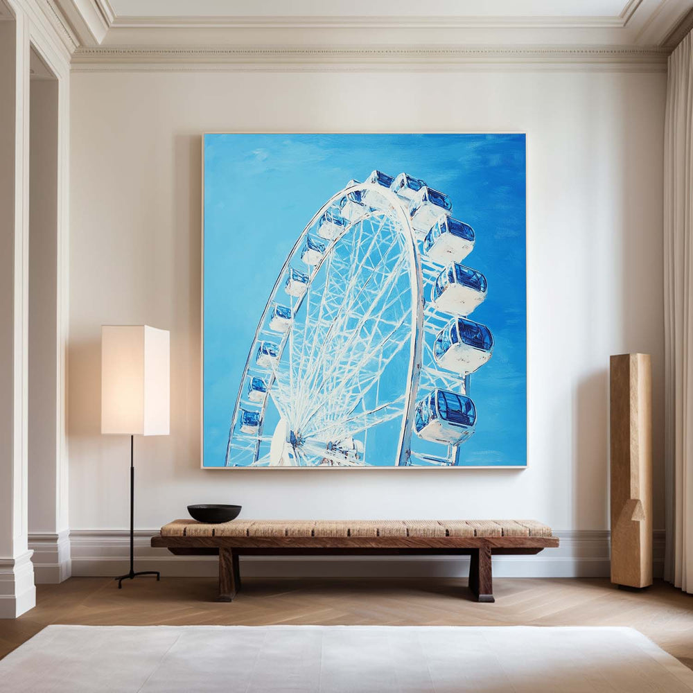 Pop Art Ferris Wheel Blue Gondolas Vivid Sky-Blue Background Oil ...