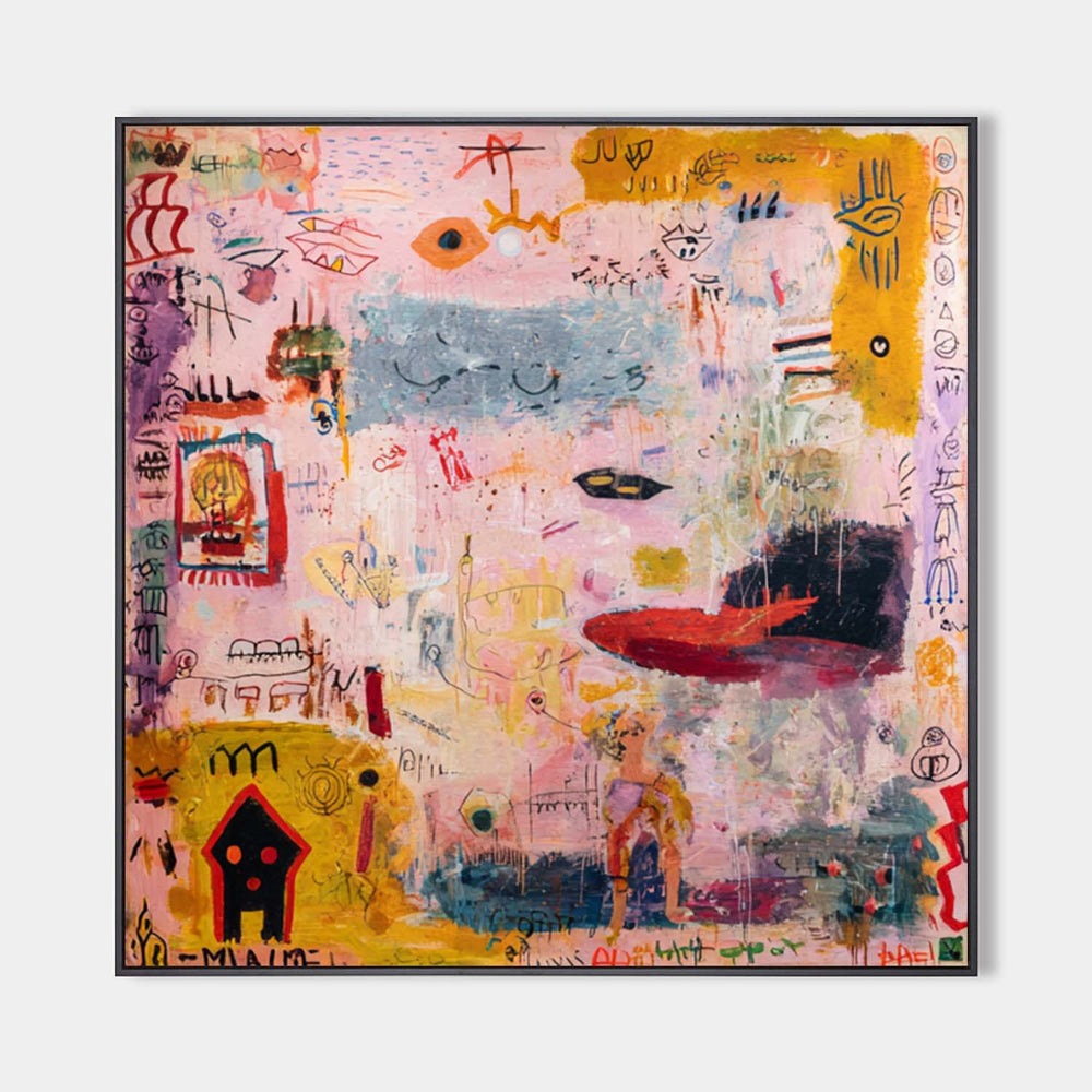 Whimsical Neo-Expressionist Painting Symbols Childlike Motifs Modern ...