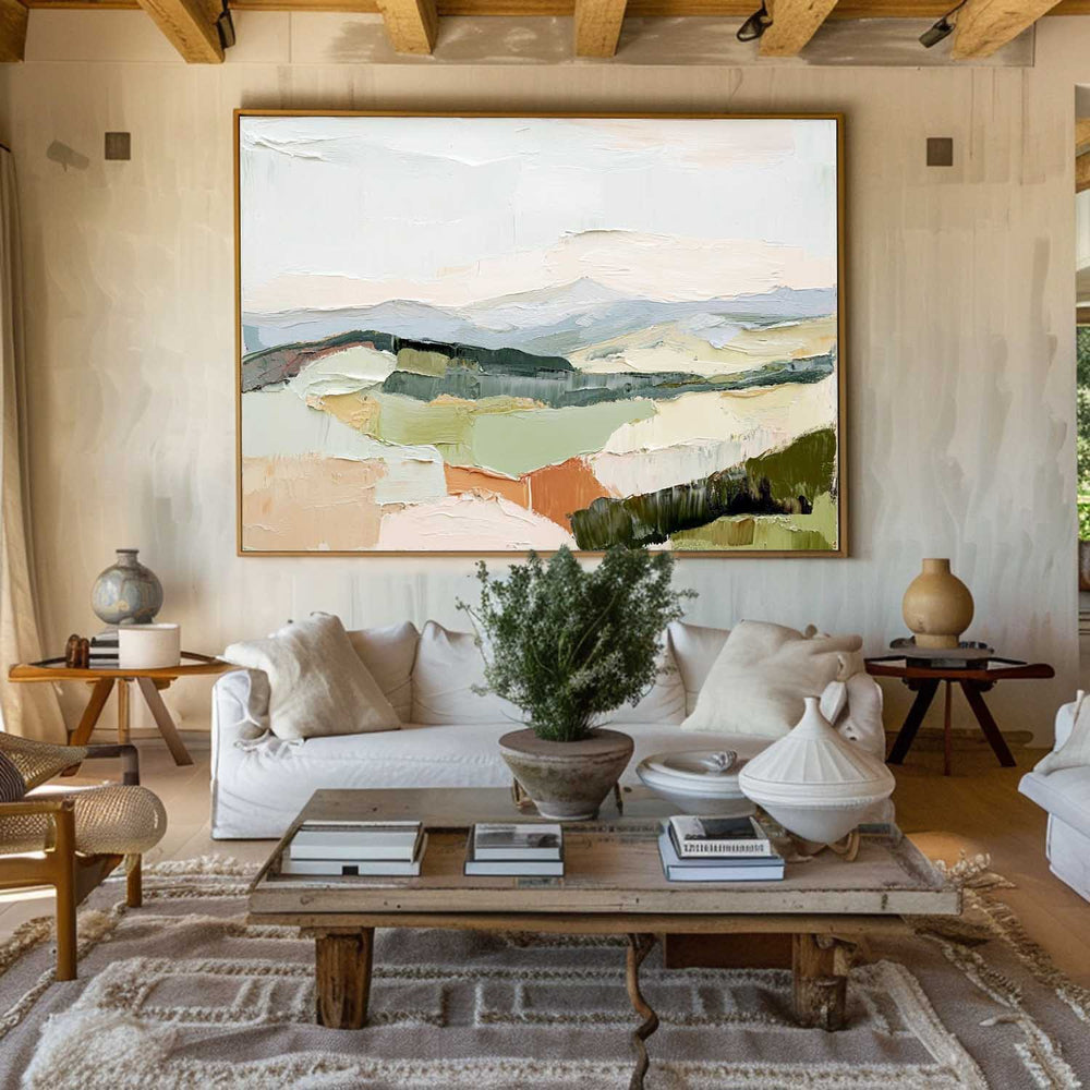 Soft Impasto Rolling Hills Landscape Pastel Tones Oil Painting Wall ...