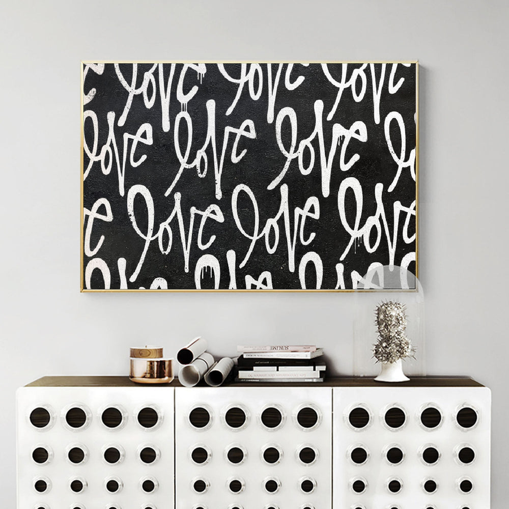 Black White Love Text Graffiti Oil Painting Modern Wall Art Home Decor ...