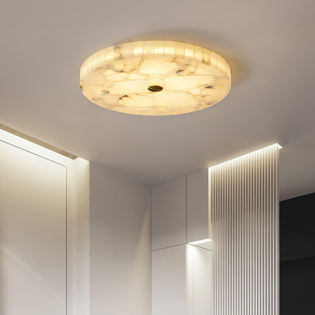 Ceiling Light White Round Alabaster Classic Circular Dining Room ...