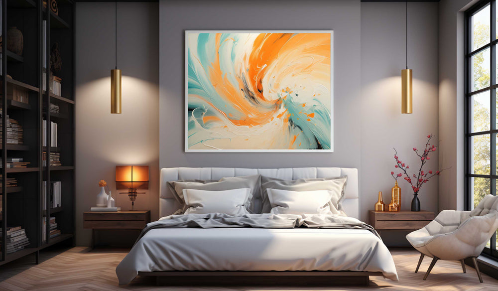 Tactile Swirl Oil Painting Orange Teal Dynamic Modern Wall Decor ...