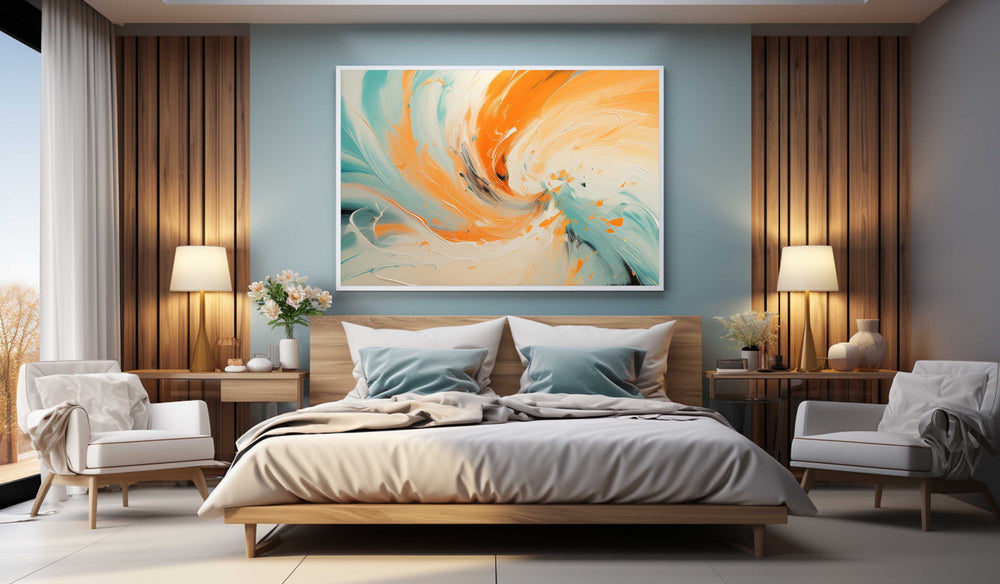 Tactile Swirl Oil Painting Orange Teal Dynamic Modern Wall Decor ...
