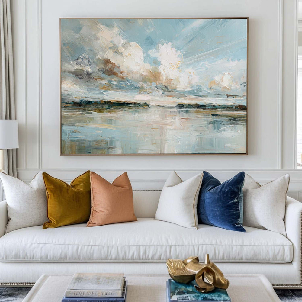 Textured Lake Cloudscape Oil Painting Impressionist Landscape Wall Art ...