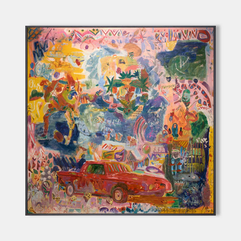 Vibrant Abstract Expressionist Painting Red Car Pop Art Modern Wall Art ...