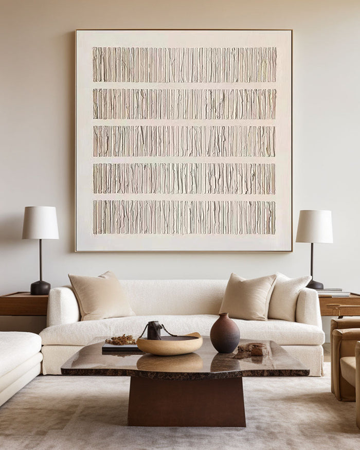 Textured Vertical Linear Relief Painting Square Minimalist Modern Wall ...