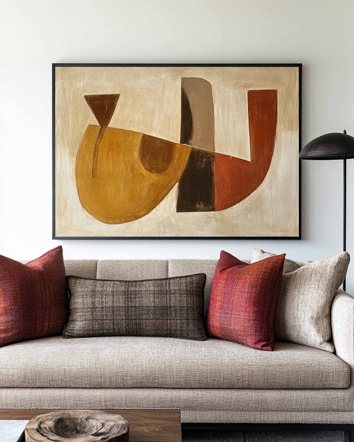 Warm-Toned Organic Abstract Mid-Century Modern Oil Painting Wall Decor ...